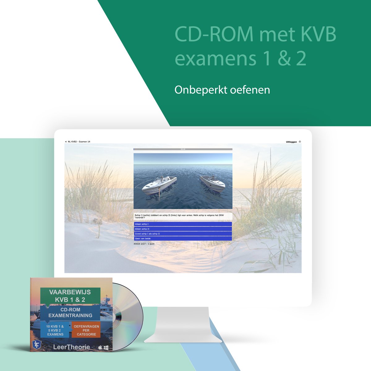 Vaarbewijs 1 & 2 Theorieboek 2023 - CD-ROM Onbeperkt 400 Oefenvragen & 10 CBR Examens... | bol.com