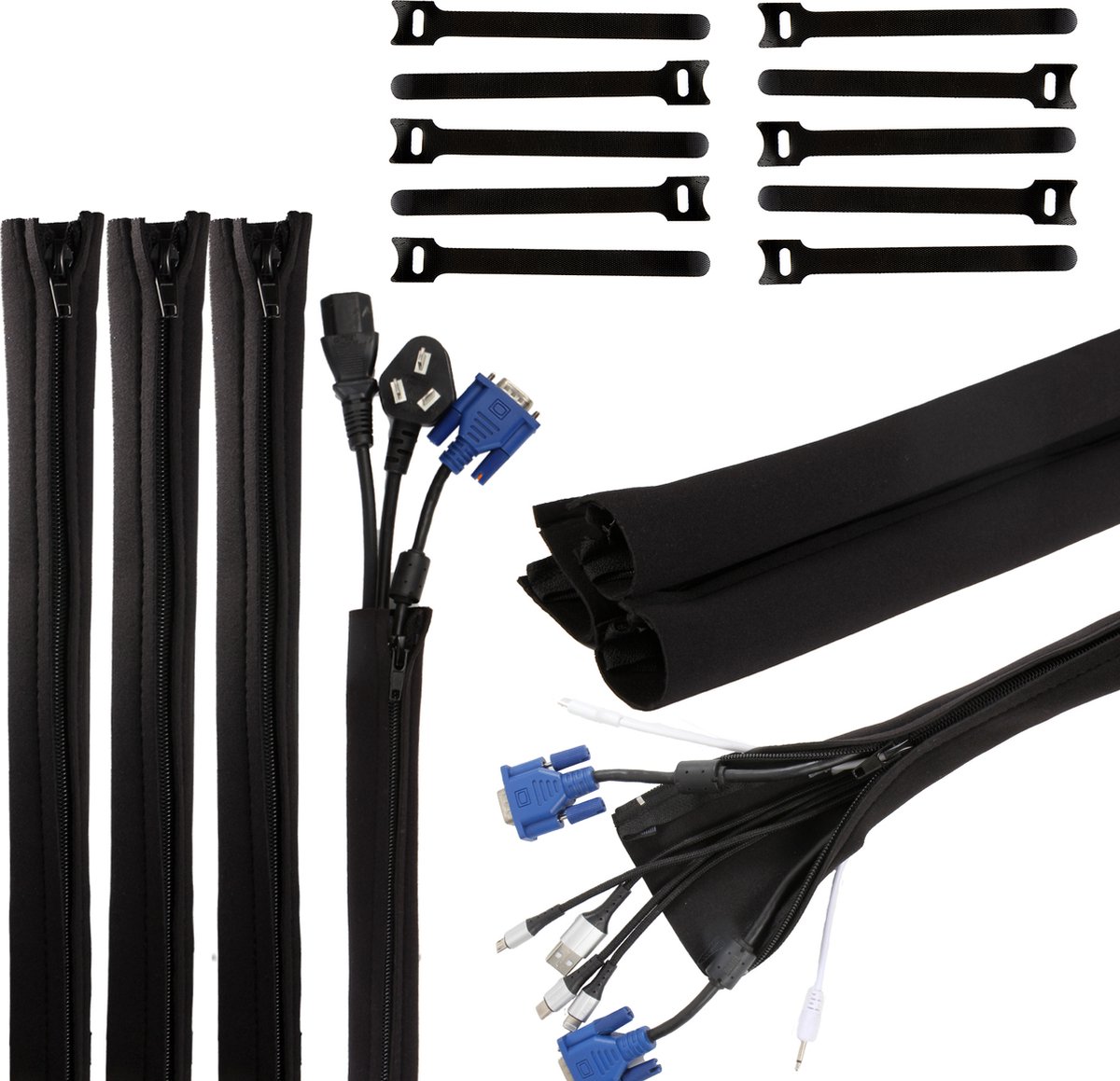 ACROPAQ Kabel organiser set - 10 x Kabelgoot en 20 x kabelbinders ...