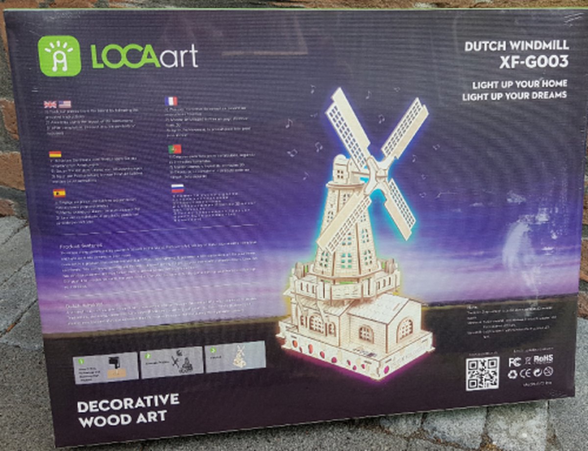Bouwpakket 3D Puzzel Molen van hout met LED- verlichting | bol