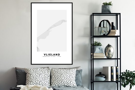 Fotolijst incl. Poster - Kaart - Eiland - Vlieland - Plattegrond - Stadskaart - 80x120... | bol.com