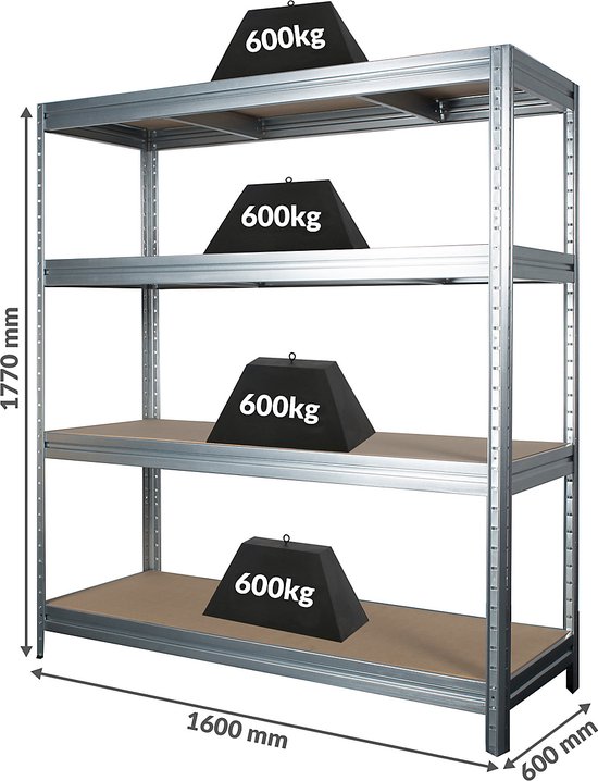 Stabiele zwaar belastbare rek | Draagvermogen tot 600 kg per rek 1770 x ...