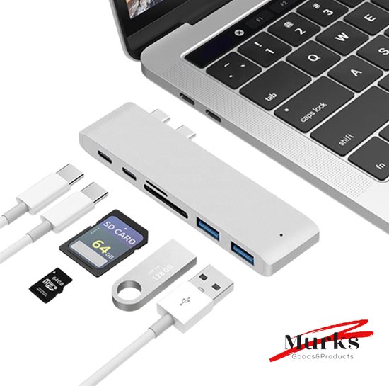 6 in 1 Cardreader & HUB met 2 USB-C poorten, ideaal voor Apple Macbook ...