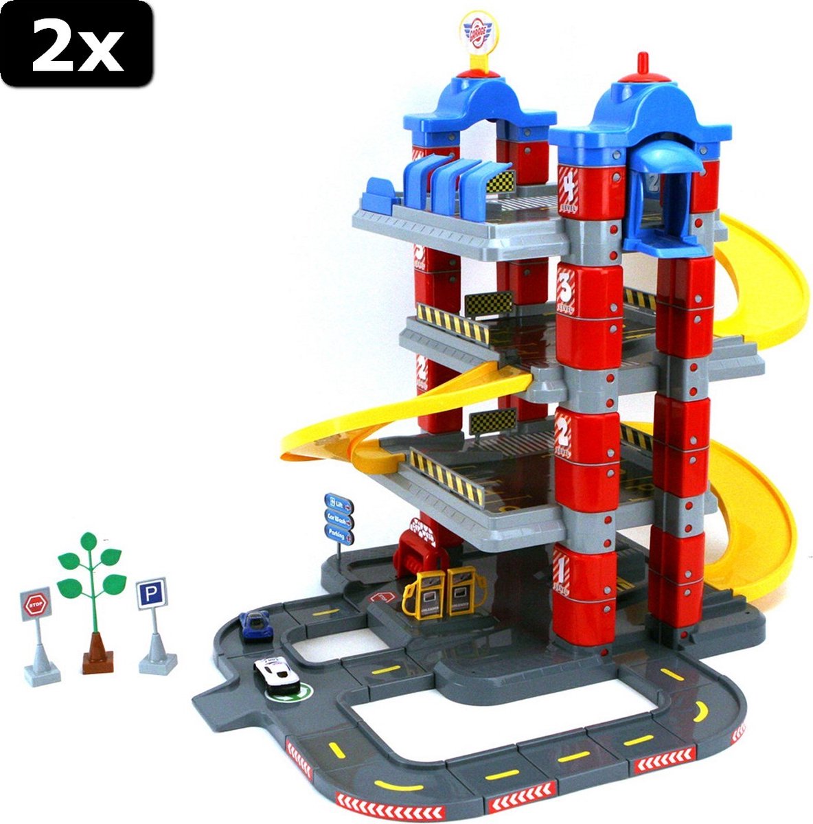2x Dolu Toy Factory New York Garage met 4 Etages/2 Die-Cast Auto's/2 ...