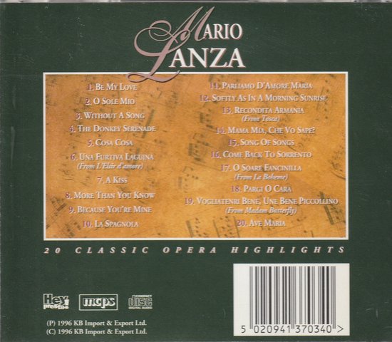 Mario Lanza - CD - 20 Classic opera highlights, Mario Lanza | Muziek | bol