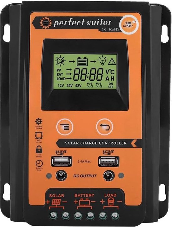 Solar Charge Controller - 12V/24V LCD Display - Dual USB Port ...