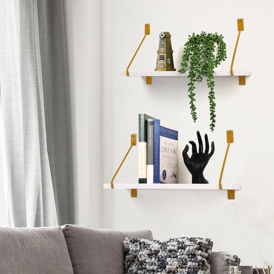 Wandplanken - Minimalistisch design - Set van 2 - Wit met goud | bol