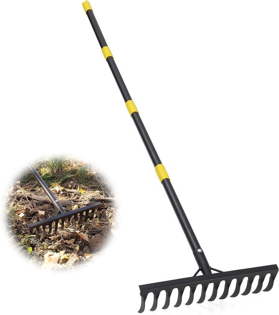 Garden Rake 189 cm Metal Rake with Handle, 12 Steel Teeth - for ...