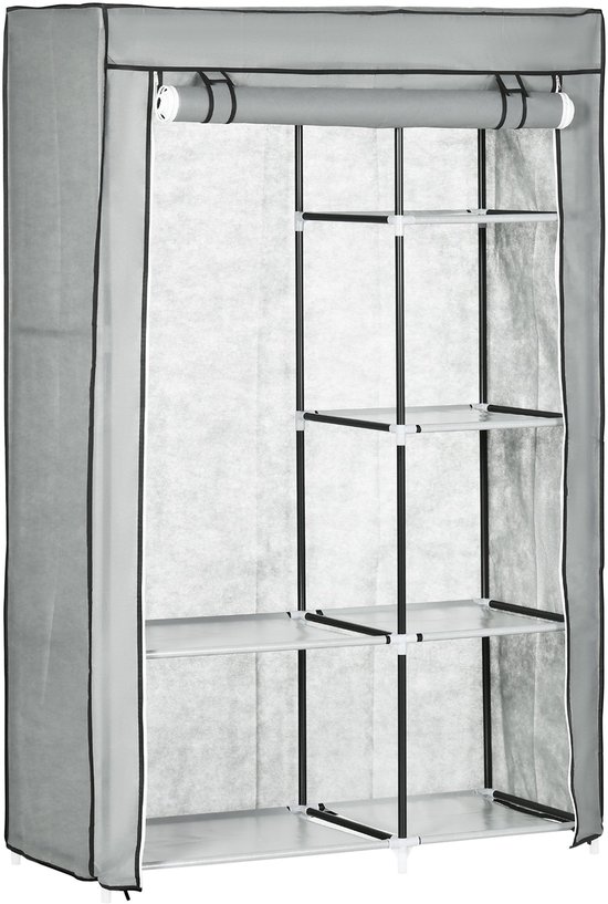 Merax Opvouwbare Stoffenkast Grijs 103x43x162 cm Met Hanggedeelte En 6 ...