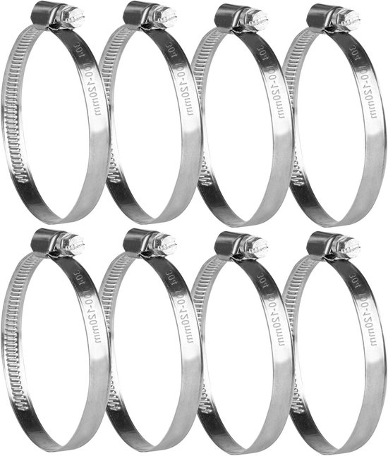 8 stuks verstelbare RVS slangklemmen 100-120 mm - set schroefklemmen ...