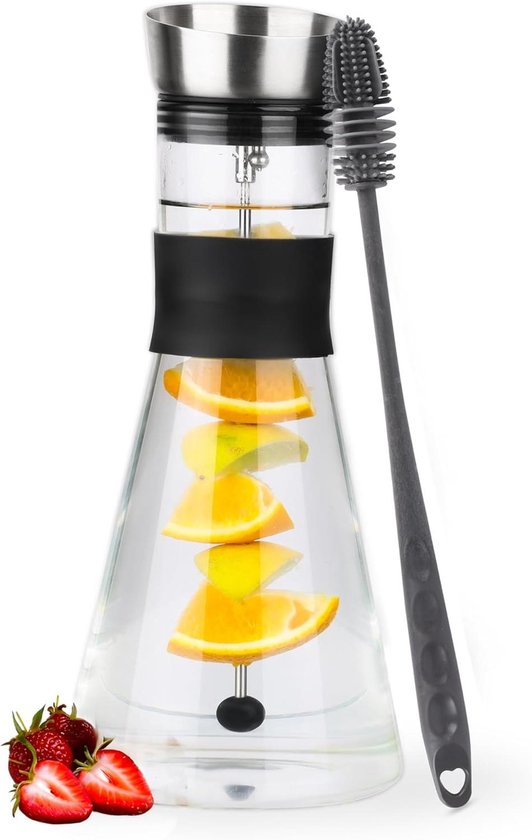 Glass Jug with Lid and Fruit Infuser - 1.4 L Water Jug with Stainless ...