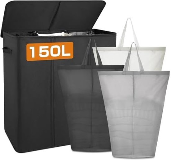 GMISUN Wasmand met 3 compartimenten, 150L wasmand met deksel ...