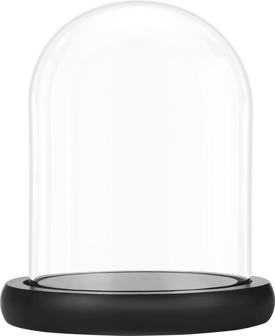 Belle Vous Glazen Stolp Pot met Zwart Houten Basis – 19,5 cm Hoog ...
