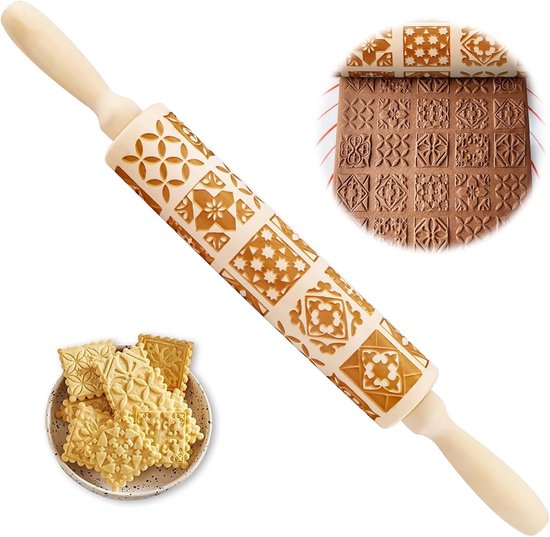 Deegroller met patroon - 39 cm - houten deegroller met 3D-reliëf - voor ...