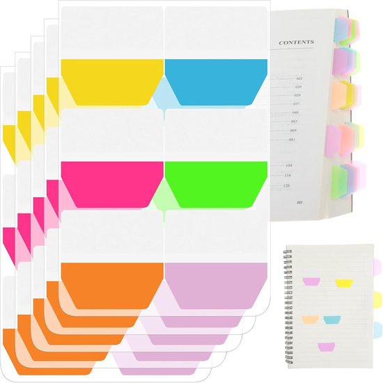 600Pcs/5 Packs Sticky Index Tabs Flags - Fluorescent Writable Self ...