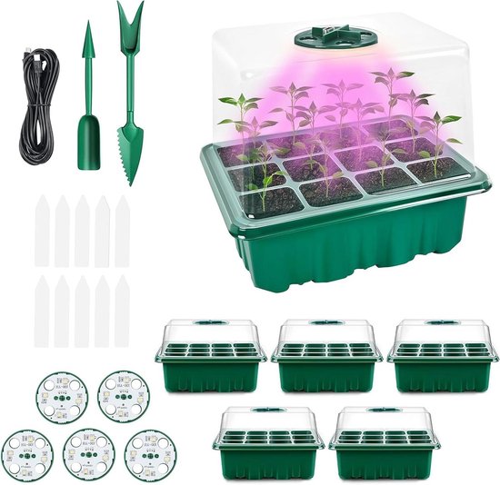 Allecto Premium - Mini Kweekkas voor Zaailingen - 5 Stuks Zaaitray met ...