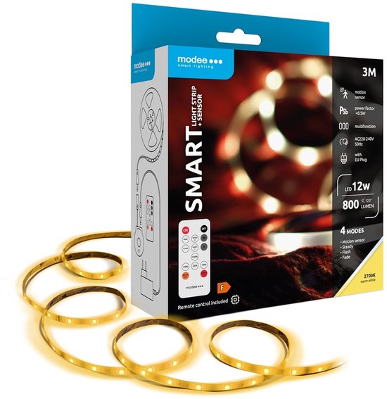 Modee Smart LED Strip met Afstandsbediening en Bewegingssensor 3 Meter ...