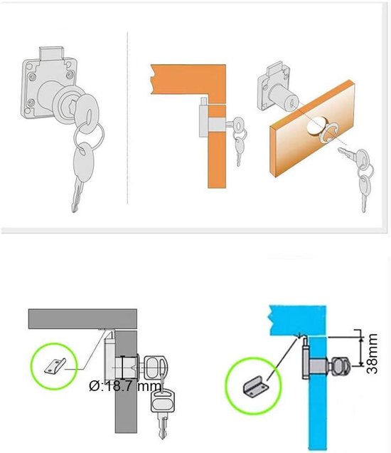 2-Pack Cilinderslot met Sleutel - Meubel Kast Slot van Zinklegering ...