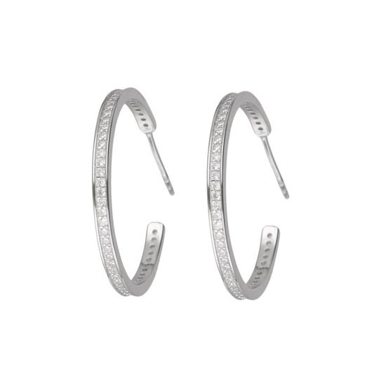 Zilver Oorringen met Zirkonia - Zilver Hoepel Oorbellen met Zikonia - Hoop Earrings... | bol