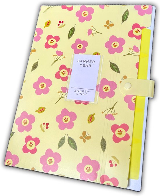 Bloemen Sorteermap - Documentenmap - Dossiermap - Geel - A4 - Drukknop ...