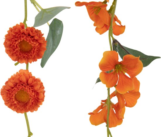J-Line slinger Bloemen + Blaadjes - kunststof - oranje/groen - 2 stuks ...