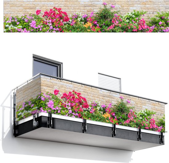 Balkonscherm 500x100 cm - Balkonposter Bloemen - Planten - Bladeren - Stenen - Balkon... | bol