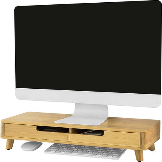 Bamboo Monitor Riser Stand met 2 Laden - Bureau-organizer ...