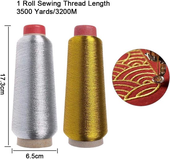 2 stuks polyester borduurgaren, naaigaren, metallic, goud ...