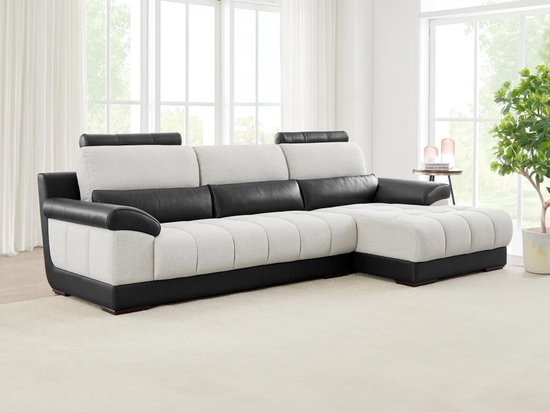 LINEA SOFA Hoekbank in zwart en crème stof en leer - Hoek rechts ...
