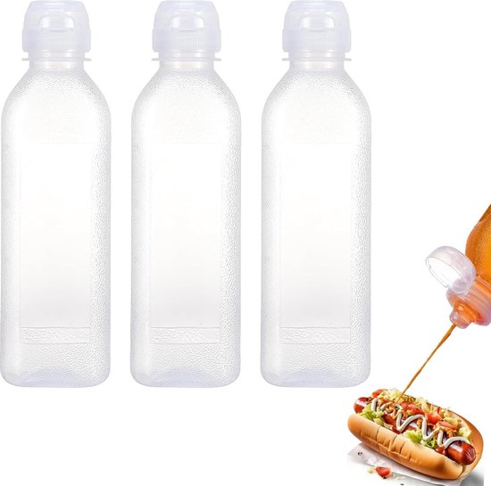 Set van 3 knijpflessen, 300 ml knijpoliedispenserflessen, plastic ...