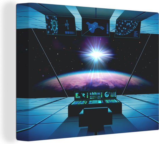 Canvas Schilderij Een tekening van de cockpit in een ruimteschip ...