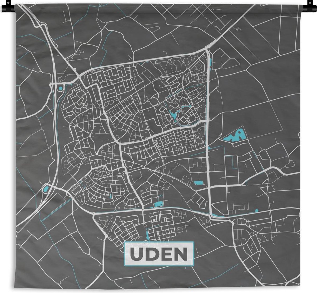 Wandkleed - Plattegrond - Uden - Grijs - Blauw - 180x180 cm ...