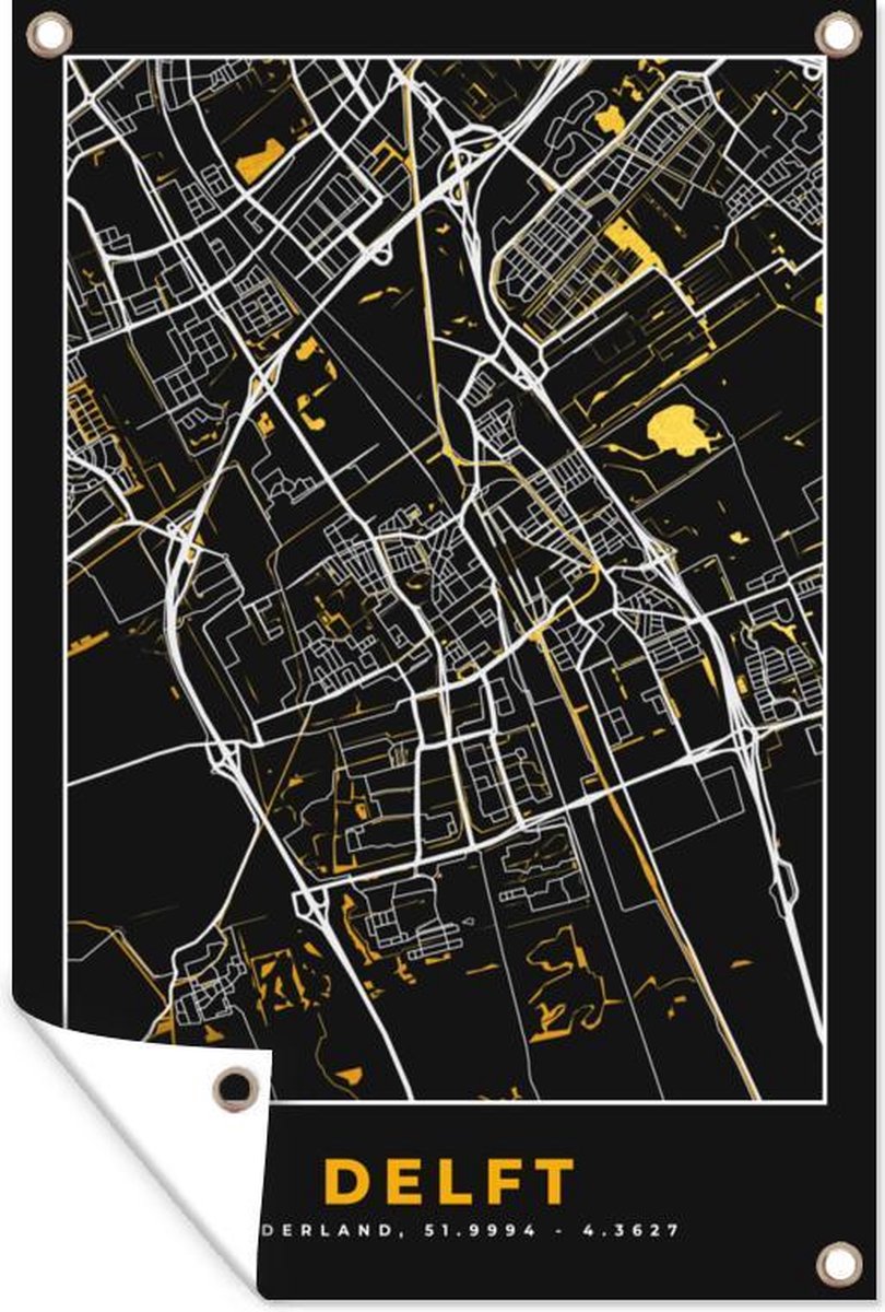 Muurdecoratie Kaart - Delft - Goud - Zwart - 120x180 cm - Tuinposter ...
