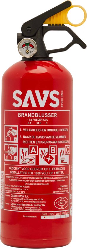 SAVS® Brandblus box - Poeder klein - Brandblusser poeder 1 kg ...
