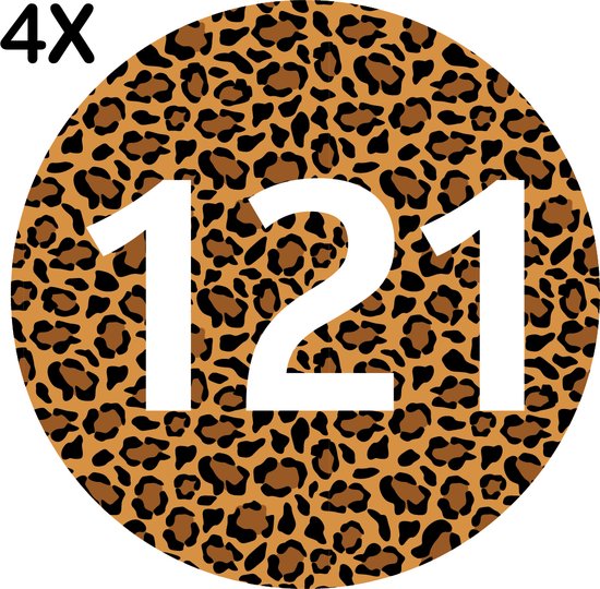 Containerstickers Huisnummer "121" - 25x25cm - Panter Print Cirkel met ...