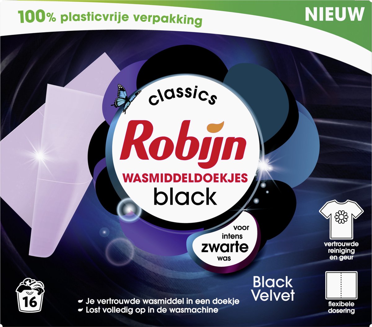 Robijn Classics Black Velvet Wasmiddeldoekjes - 16 wasstrips | bol.com