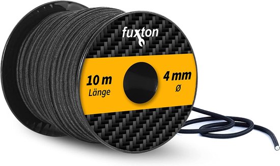 fuxton Rubber touw 4 mm 10 m zwart, elastisch (expandertouw, elastiek ...