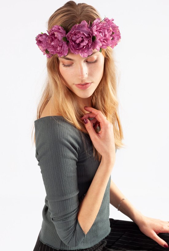 KIMU Bloemenkrans Haar Pioenrozen Paars Bloemen Haarband Boselfje Haar ...