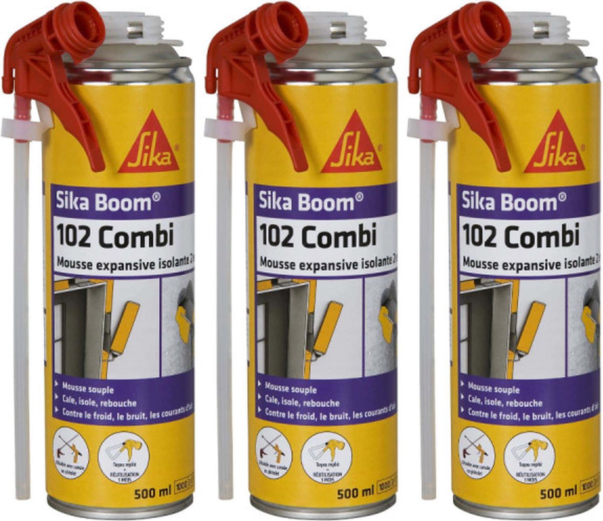 Set van 3 SIKA Sika Boom 102 Combi Expanderende Polyurethaanschuimen ...