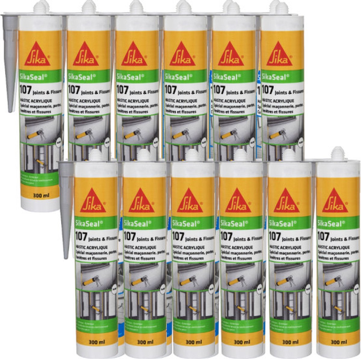 Set van 12 SIKA Sikaseal 107 Voeg- en Scheurdichtkitten - Grijs - 300ml ...