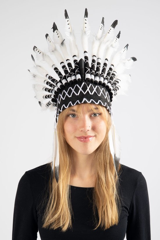 KIMU Grote Verentooi Zwart Wit Indianentooi Hoofdtooi Indiaan Tooi ...