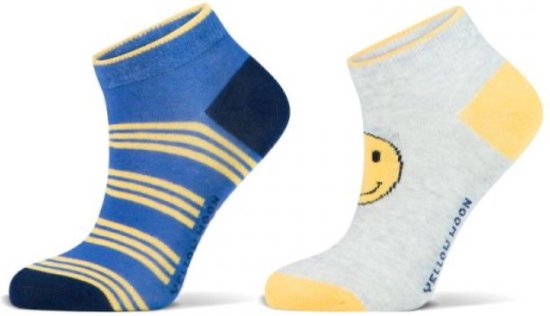 2 paar sneakersokken - Smiley - Grijs/Blauw - Maat 27-30 | bol
