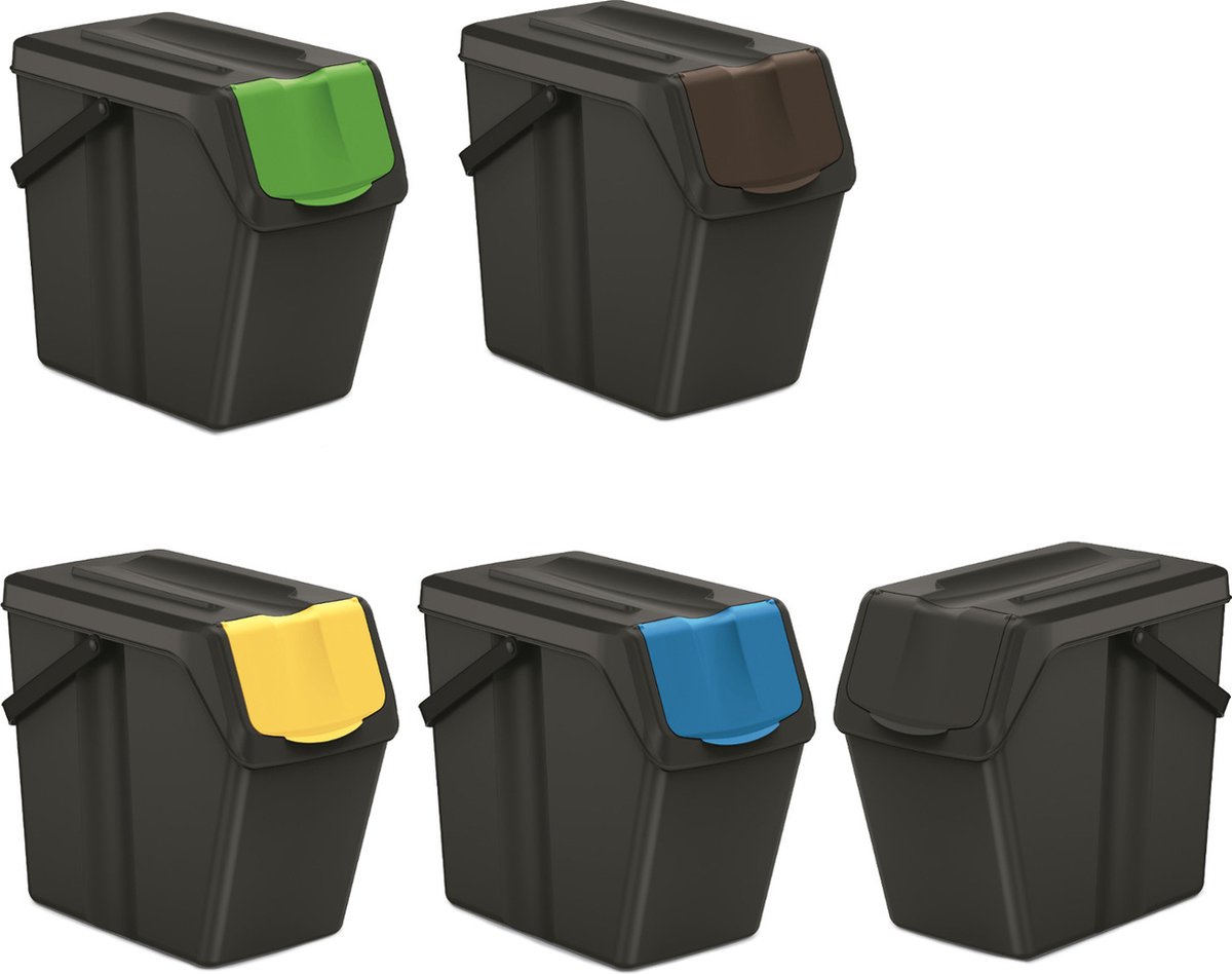 Prosperplast Keden SORTI BOX - Afvalbak / Prullenbak set van 5x25L ...