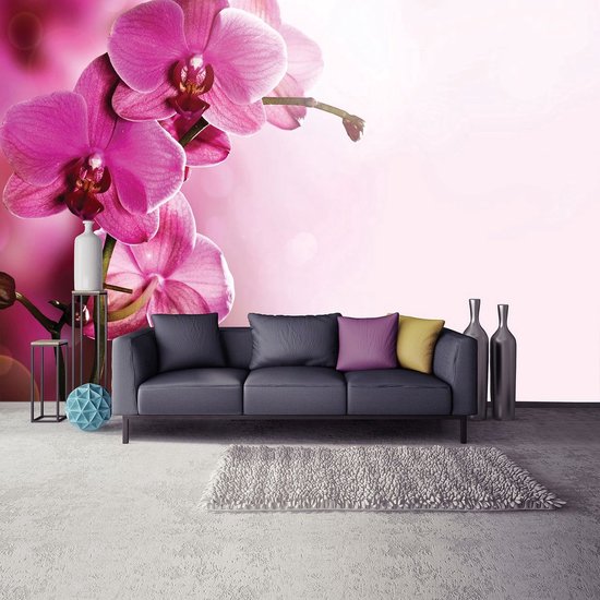 Fotobehang - Vlies Behang - Roze Orchidee op een Roze Achtergrond - 416 ...