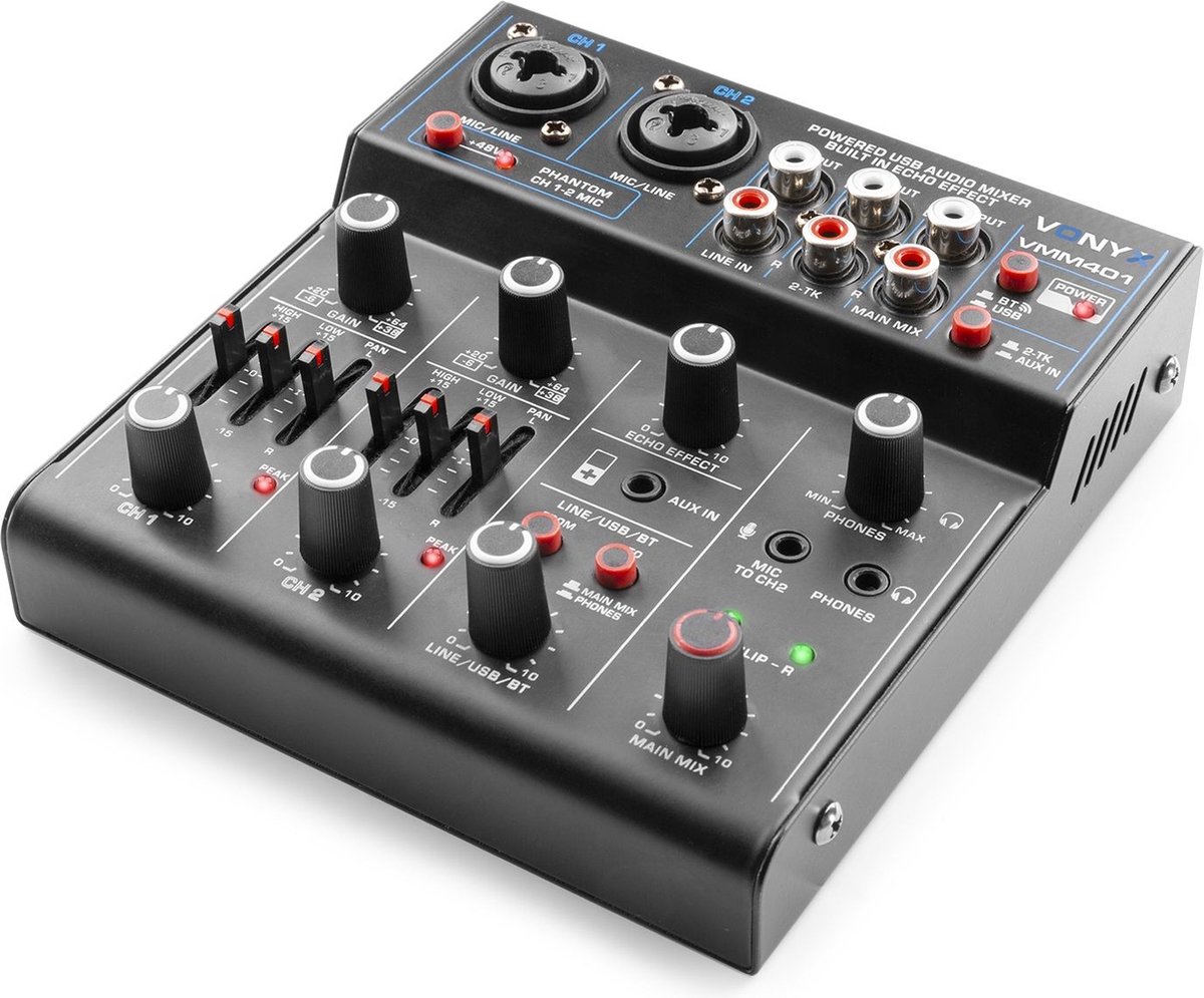 Mengpaneel mixer - Vonyx VMM401 - USB mixer met Bluetooth - 4-kanaals ...