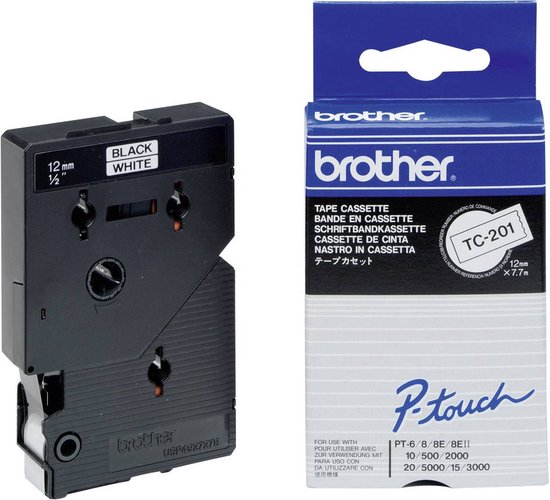 Brother TC-201 Labeltape Tapekleur: Wit Tekstkleur: Zwart 12 mm 7.7 m ...