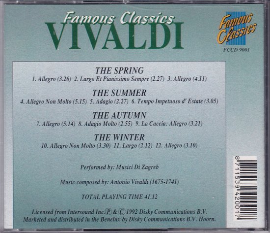 Famous Classics: The Four Seasons - Antonio Vivaldi - Musici Di Zagreb ...