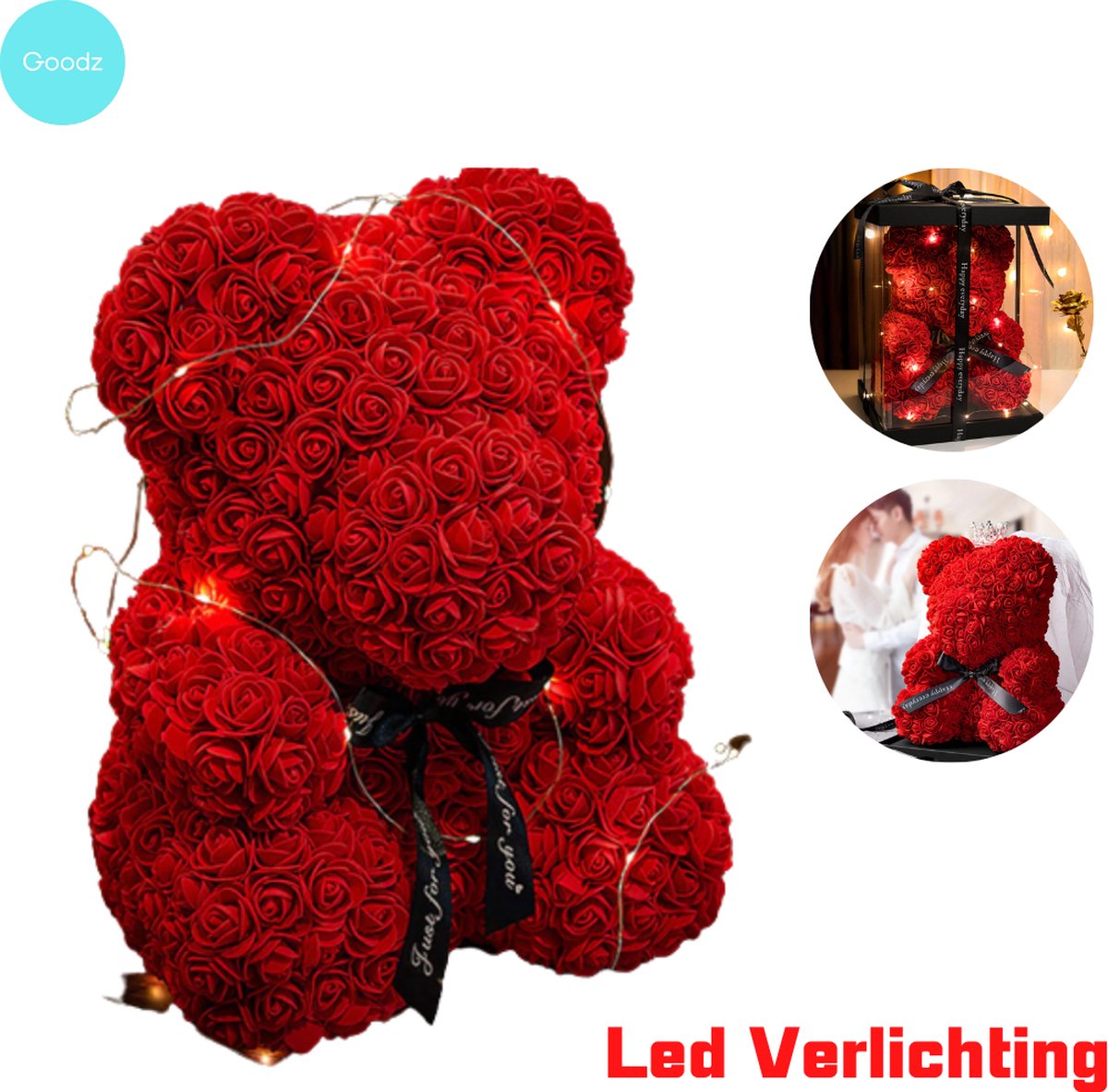 Goodz Rozen Beer - Valentijn Beer Met Led Licht - Rose Bear Met Giftbox ...