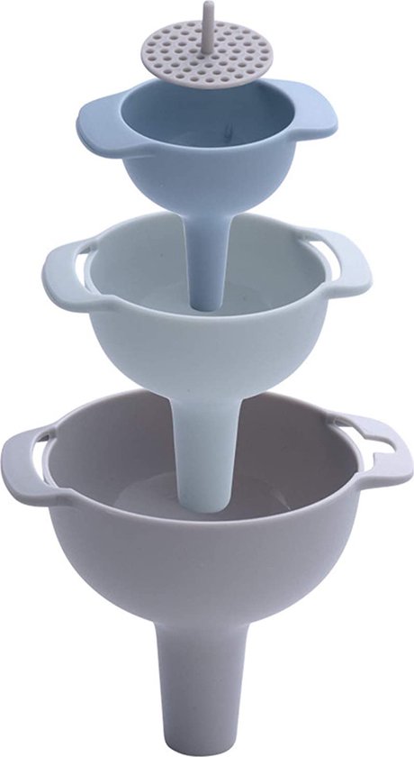 4-delige trechterset plastic met uitneembare zeef, trechter keuken met ...