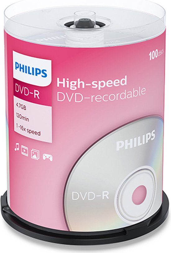 Philips DVD-R - 4.7GB - 16x schrijfsnelheid - Spindel 100 stuks | bol