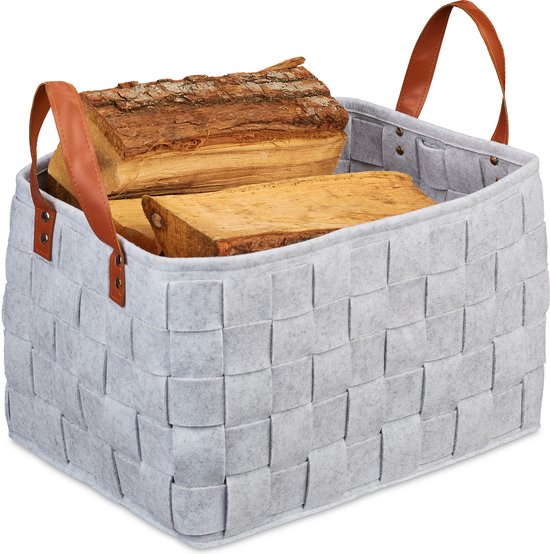 vilten mand - 26 x 40 x 30 cm - opvouwbare houtmand - met hengsels ...